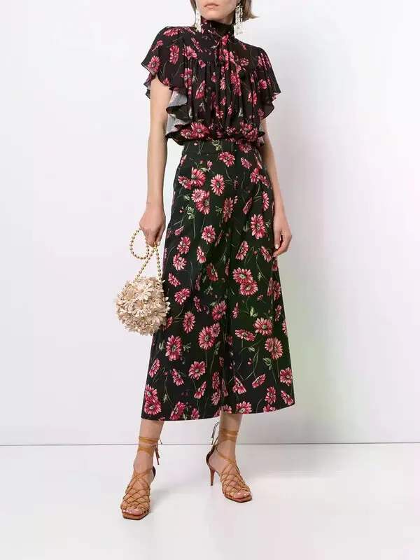 Adam Lippes Floral-print Flounce Sleeve Blouse