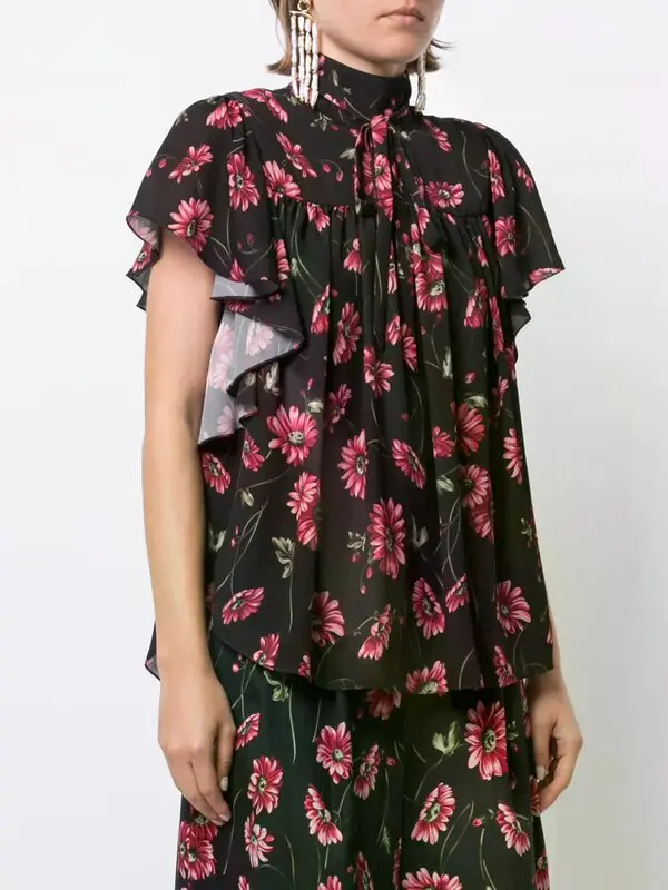 Adam Lippes Floral-print Flounce Sleeve Blouse