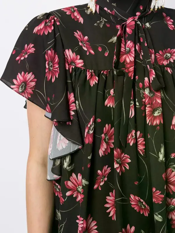 Adam Lippes Floral-print Flounce Sleeve Blouse