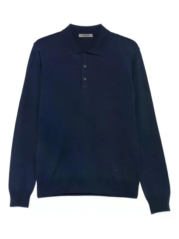 Corneliani Ribbed Long-sleeve Polo Shirt - Blue