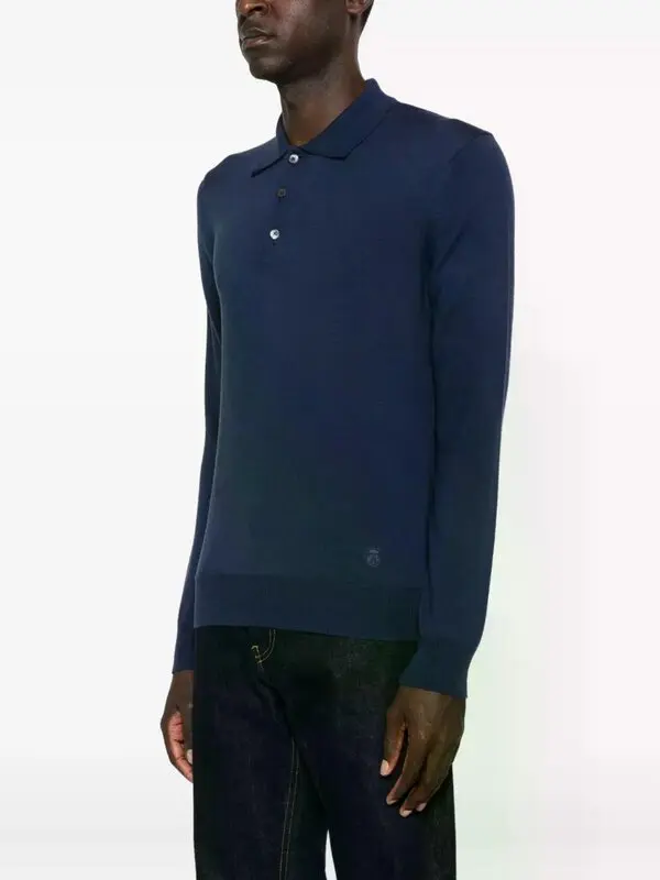 Corneliani Ribbed Long-sleeve Polo Shirt - Blue