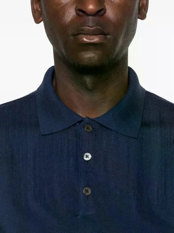 Corneliani Ribbed Long-sleeve Polo Shirt - Blue