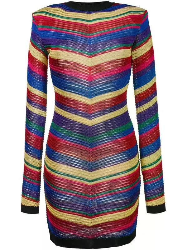 Balmain Chevron Knit Mini Dress - Red