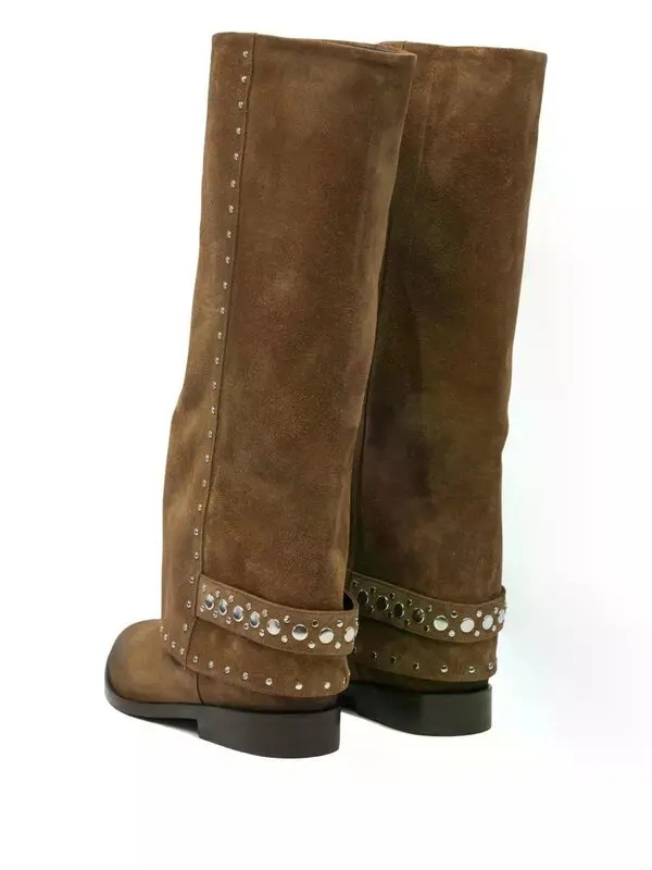 STRATEGIA SHOES Stud-embellished Suede Boots - Brown