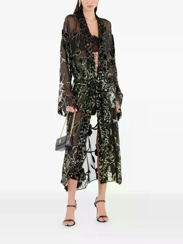 Roberto Cavalli Floral-embroidered Robe