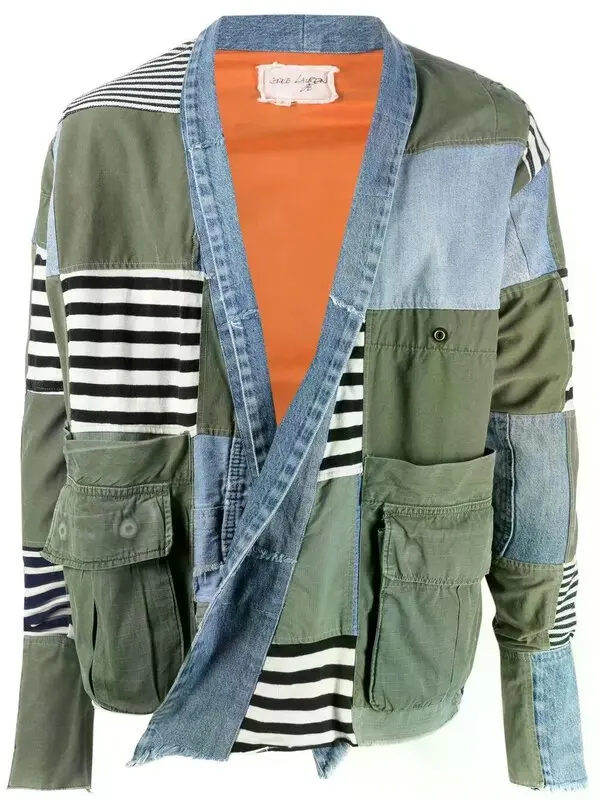 GREG LAUREN Open-front Patchwork Jacket - Blue