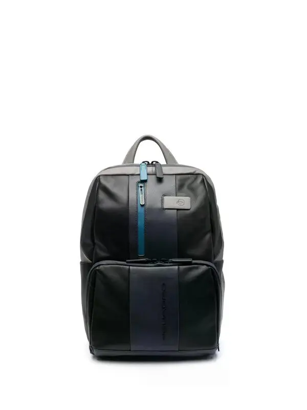 PIQUADRO Leather Embroidered-logo Backpack - Black