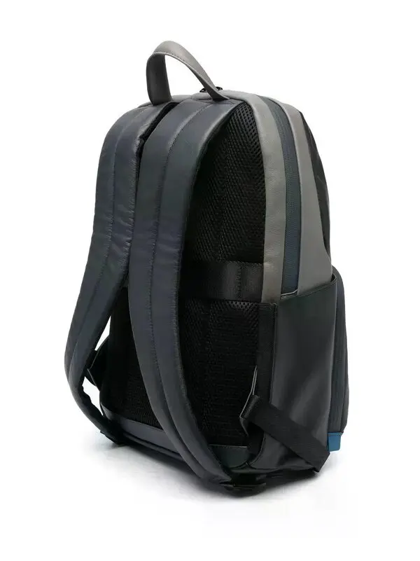 PIQUADRO Leather Embroidered-logo Backpack - Black