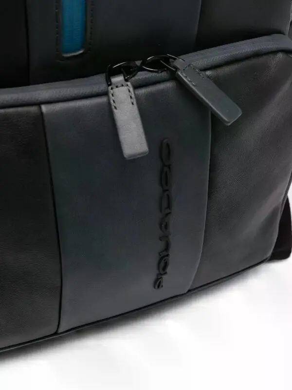 PIQUADRO Leather Embroidered-logo Backpack - Black