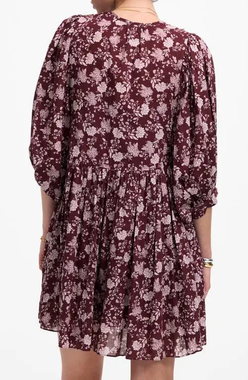 Madewell Floral Split Neck Puff Sleeve Mini Dress