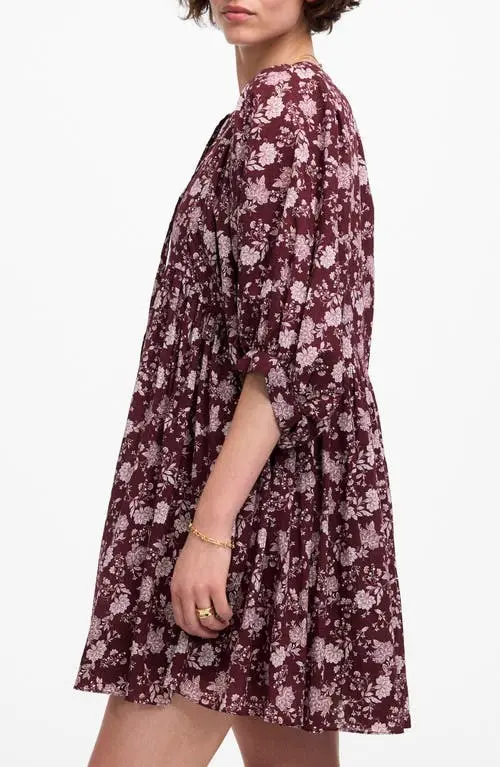 Madewell Floral Split Neck Puff Sleeve Mini Dress