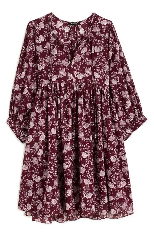 Madewell Floral Split Neck Puff Sleeve Mini Dress