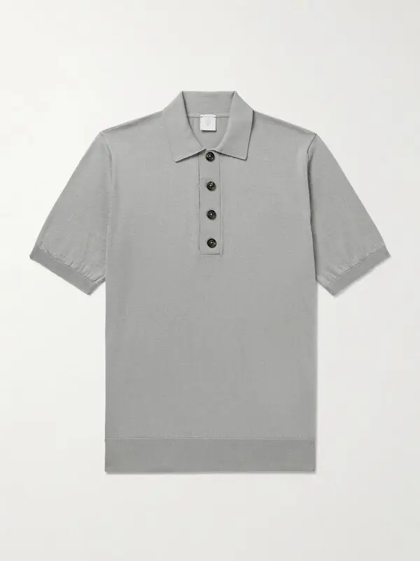 Eleventy Cotton And Cashmere-blend Polo Shirt - Gray