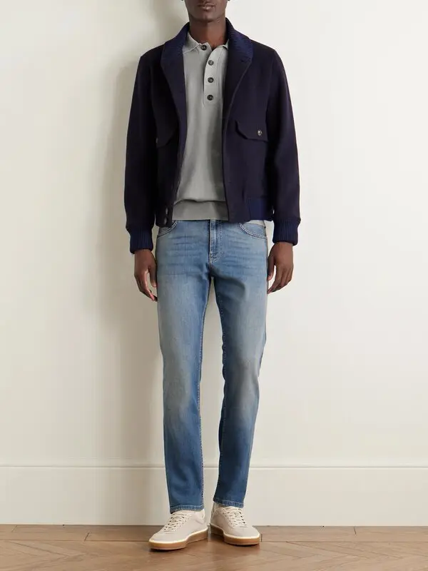 Eleventy Cotton And Cashmere-blend Polo Shirt - Gray