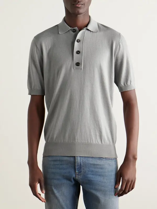 Eleventy Cotton And Cashmere-blend Polo Shirt - Gray