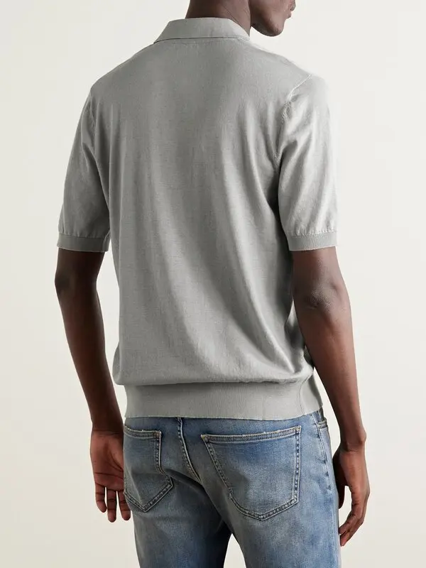 Eleventy Cotton And Cashmere-blend Polo Shirt - Gray