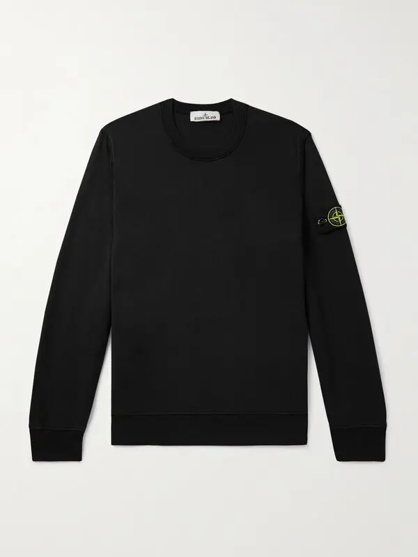 Stone Island Logo-appliquéd Garment-dyed Organic Cotton-jersey Sweatshirt - Black