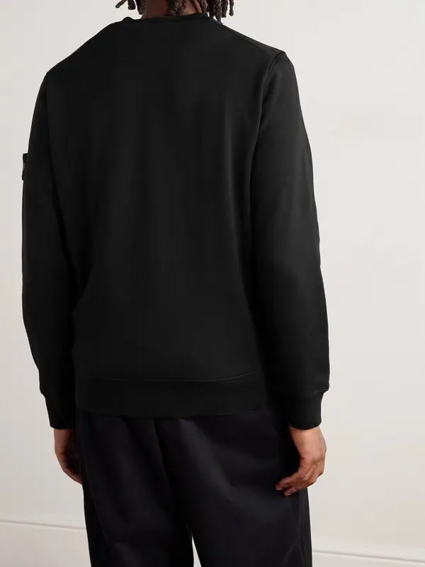 Stone Island Logo-appliquéd Garment-dyed Organic Cotton-jersey Sweatshirt - Black