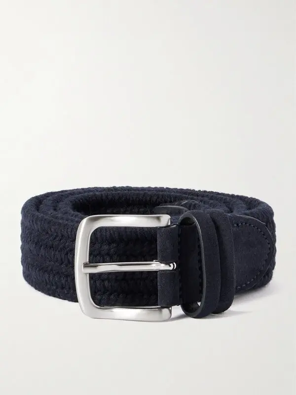 Mr P. 3.5cm Suede-trimmed Woven Belt - Blue