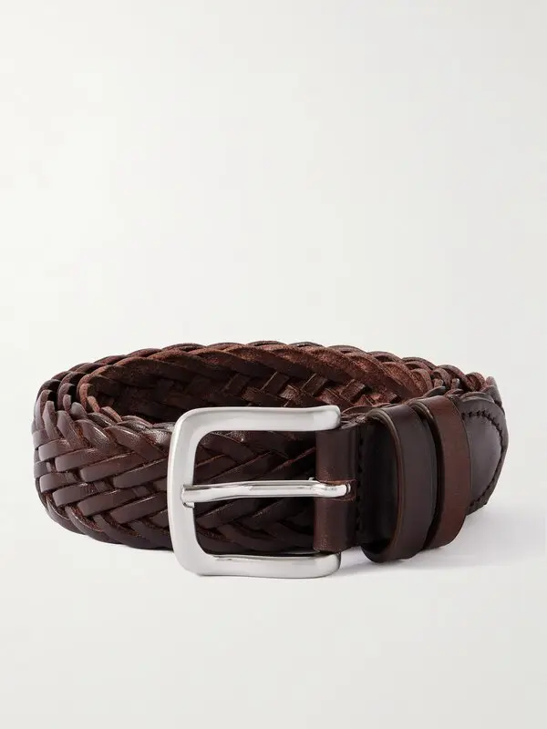 Mr P. 3cm Woven Leather Belt - Brown