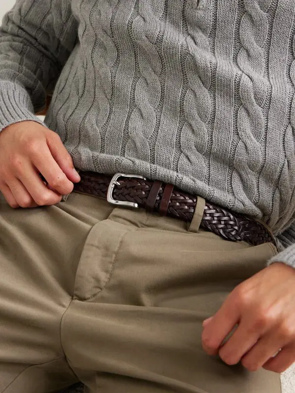 Mr P. 3cm Woven Leather Belt - Brown