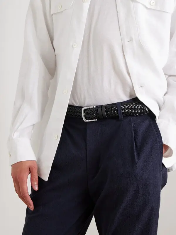 Mr P. 3cm Woven Leather Belt - Black