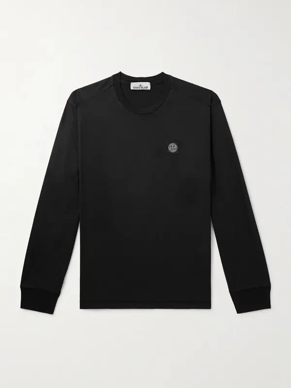 Stone Island Logo-appliquéd Garment-dyed Cotton-jersey T-shirt - Black