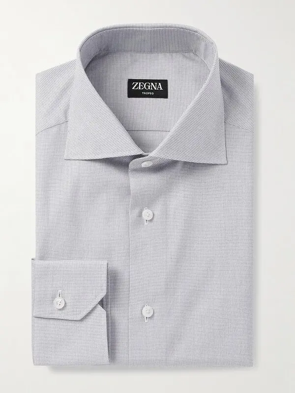 Zegna Cutaway-collar Micro-checked Trofeo™ Cotton-poplin Shirt - Blue