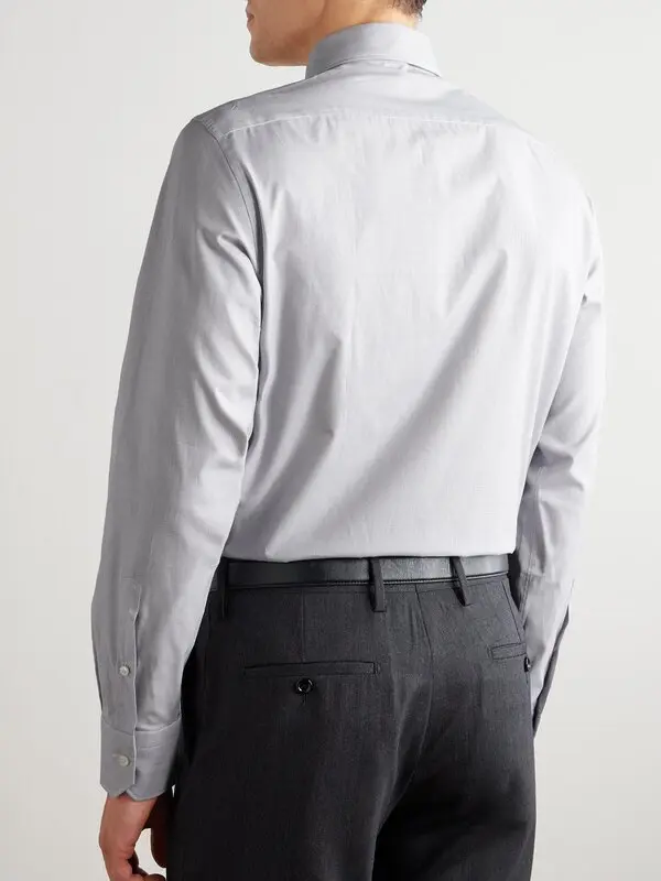 Zegna Cutaway-collar Micro-checked Trofeo™ Cotton-poplin Shirt - Blue
