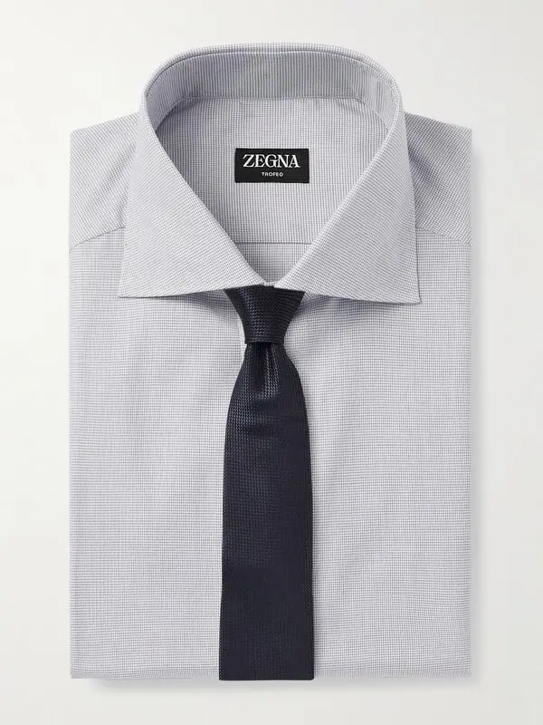 Zegna Cutaway-collar Micro-checked Trofeo™ Cotton-poplin Shirt - Blue