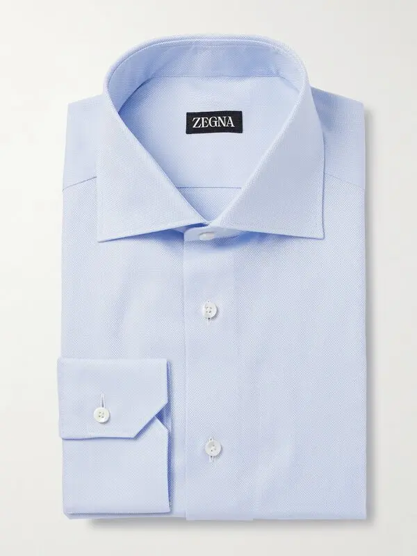 Zegna Cutaway-collar Textured-cotton Shirt - Blue