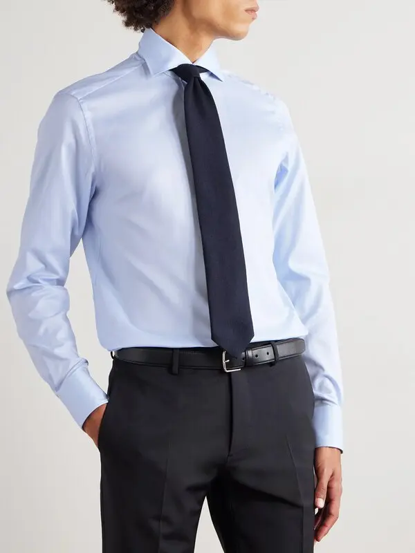 Zegna Cutaway-collar Textured-cotton Shirt