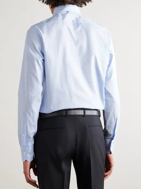 Zegna Cutaway-collar Textured-cotton Shirt
