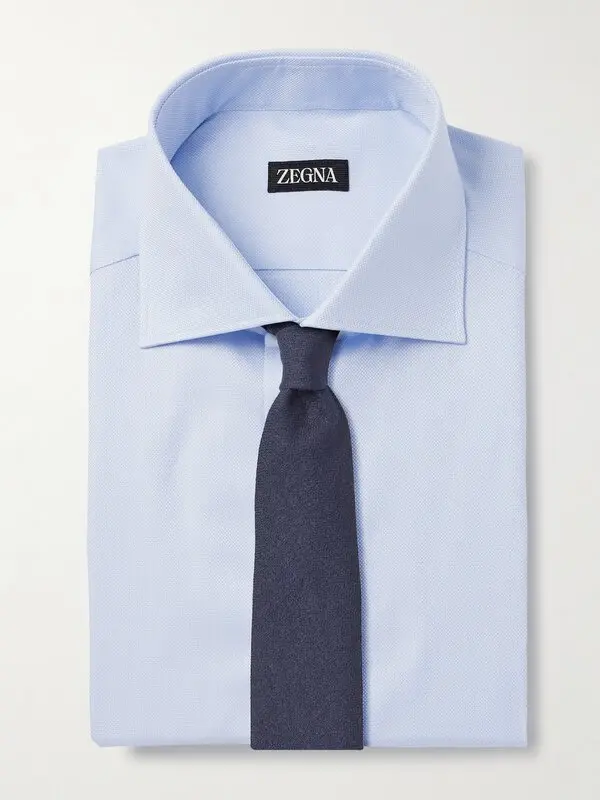 Zegna Cutaway-collar Textured-cotton Shirt