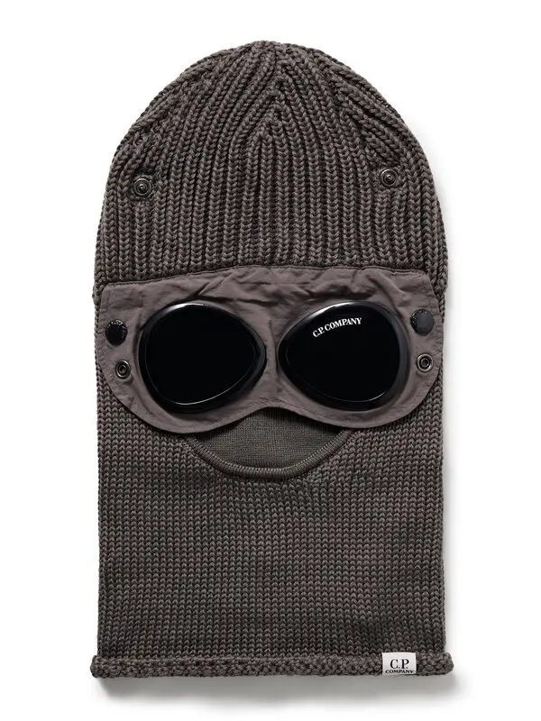 C.P. COMPANY Goggle-embellished Ribbed Wool Balaclava - Green