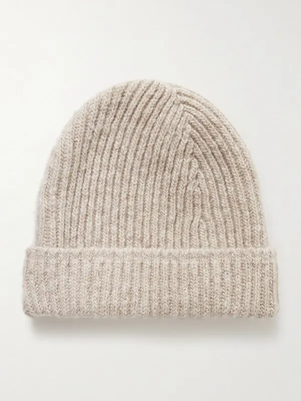 Inis Meáin Ribbed Donegal Cashmere Beanie - Neutrals