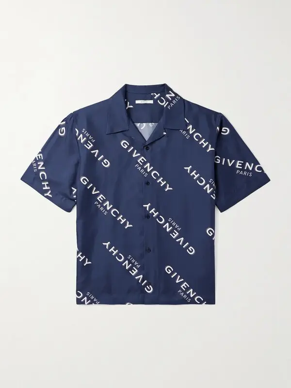 Givenchy Convertible-collar Logo-print Silk-twill Shirt