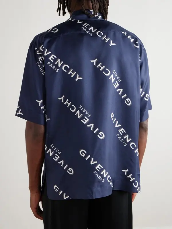 Givenchy Convertible-collar Logo-print Silk-twill Shirt