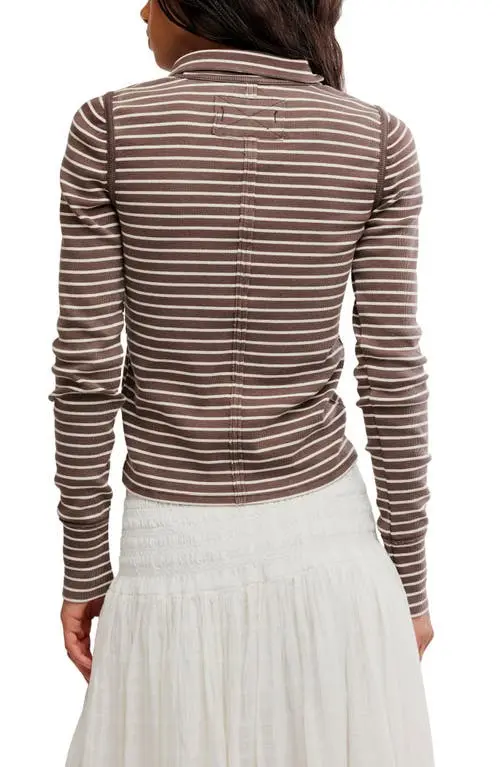 Free People Lake Stripe Rib Henley - Chocolate Combo