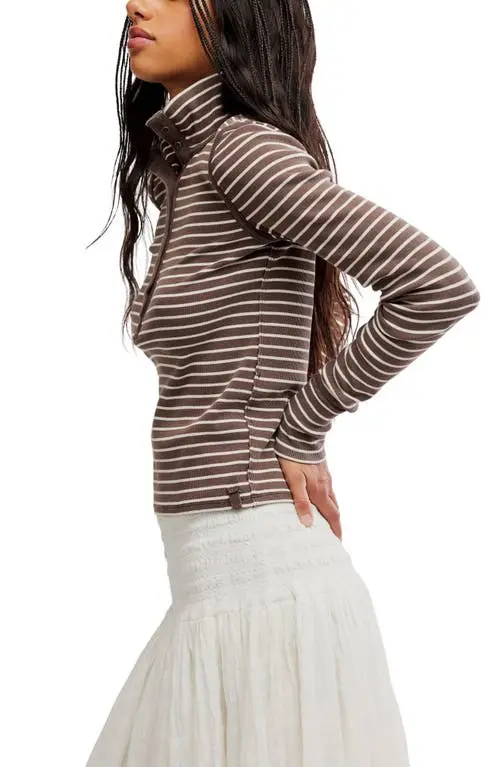 Free People Lake Stripe Rib Henley - Chocolate Combo