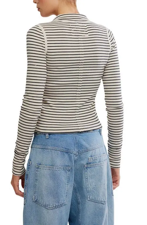 Free People Lake Stripe Rib Henley - Tea Combo