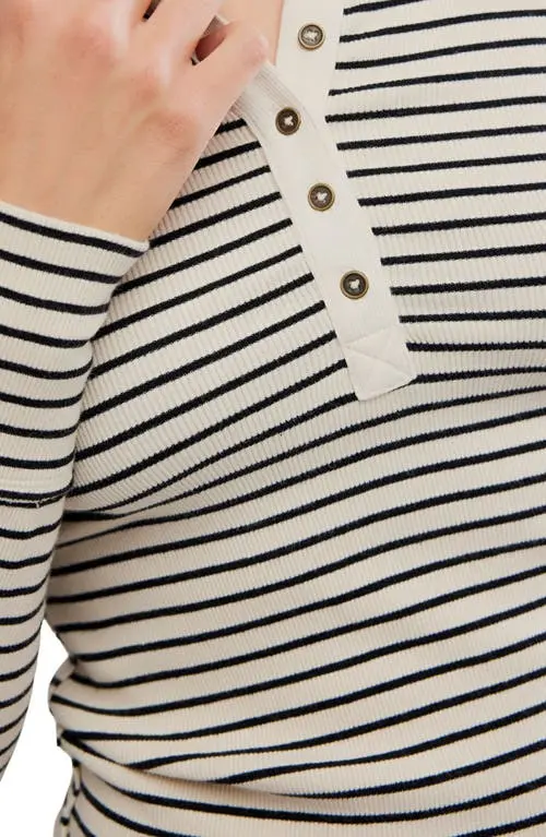 Free People Lake Stripe Rib Henley - Tea Combo