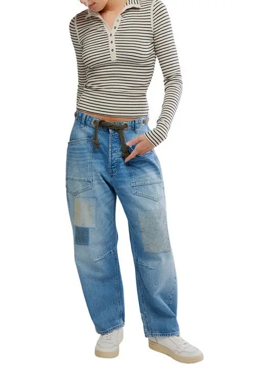 Free People Lake Stripe Rib Henley - Tea Combo