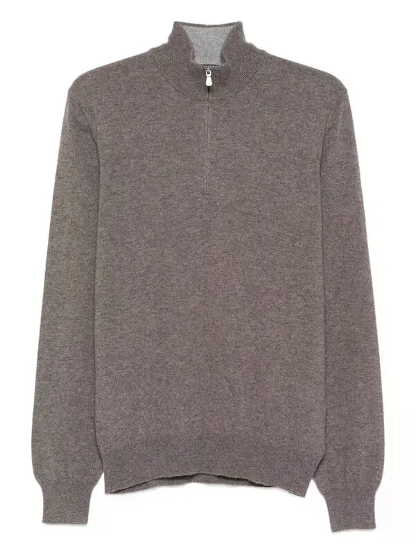 BARBA NAPOLI High-neck Half-zip Sweater - Brown