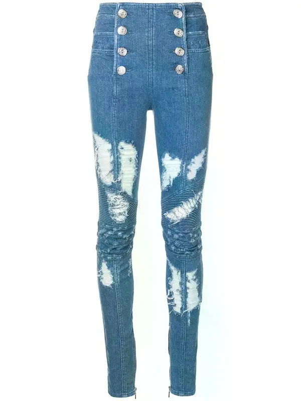 Balmain Button-front Skinny Jeans