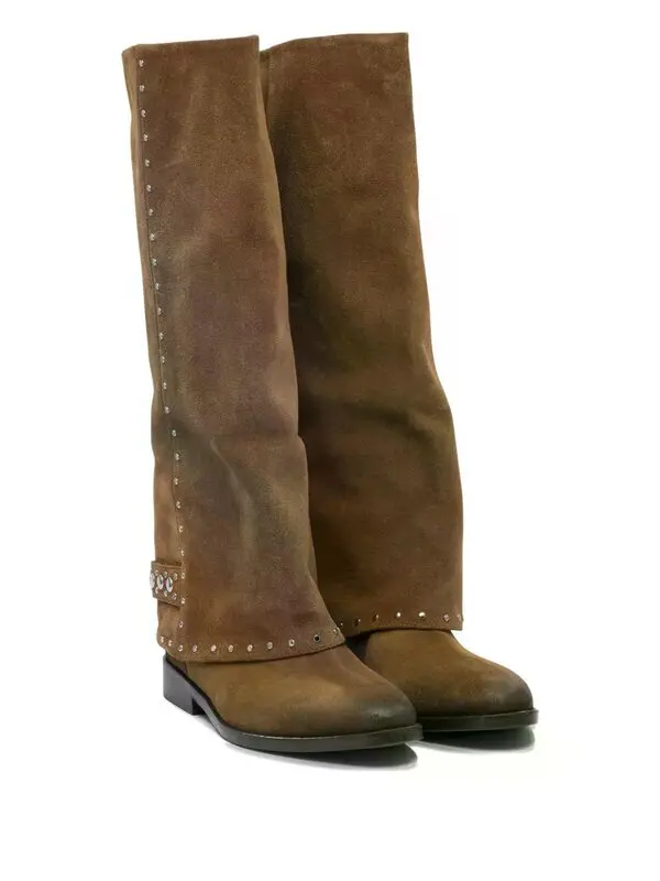 STRATEGIA SHOES Stud-embellished Suede Boots - Brown