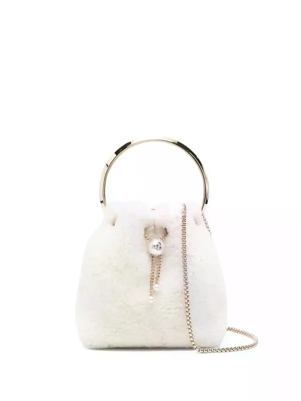 JIMMY CHOO Bon Bon Pearl-embellished Ring-handle Mini Bag - White
