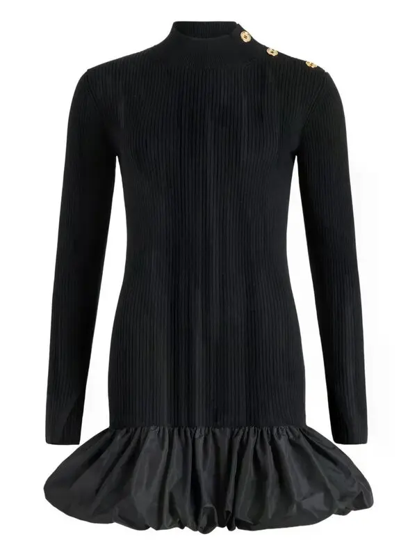PATOU Ribbed Ruffle-hem Mini Dress - Black