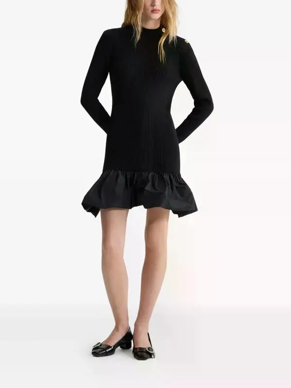 PATOU Ribbed Ruffle-hem Mini Dress - Black