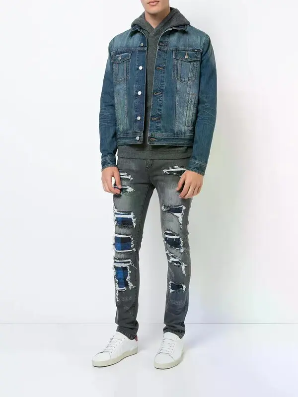 GOD'S MASTERFUL CHILDREN Strati Plaid Panel Distressed Jeans